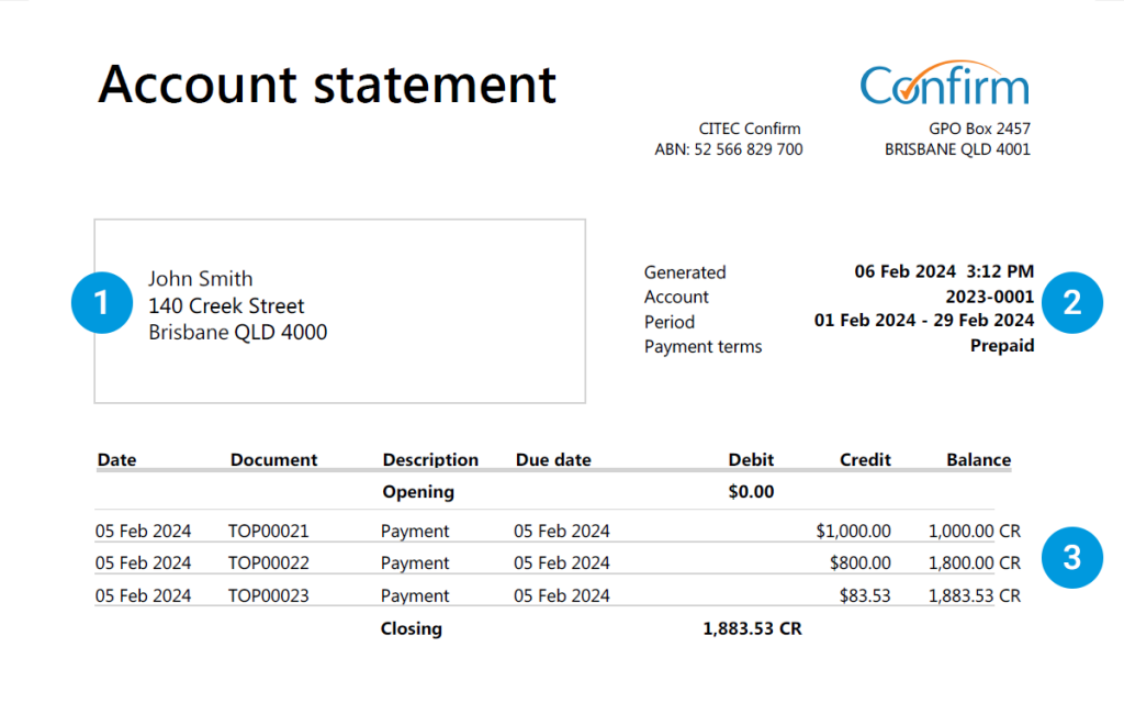 Account payments and reports - Confirm